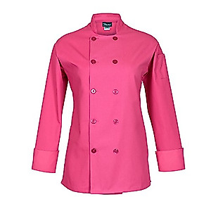 FAME Women?s Basic Long Sleeve Chef Coat C100P - Raspberry/LG (WFA83196RALG)