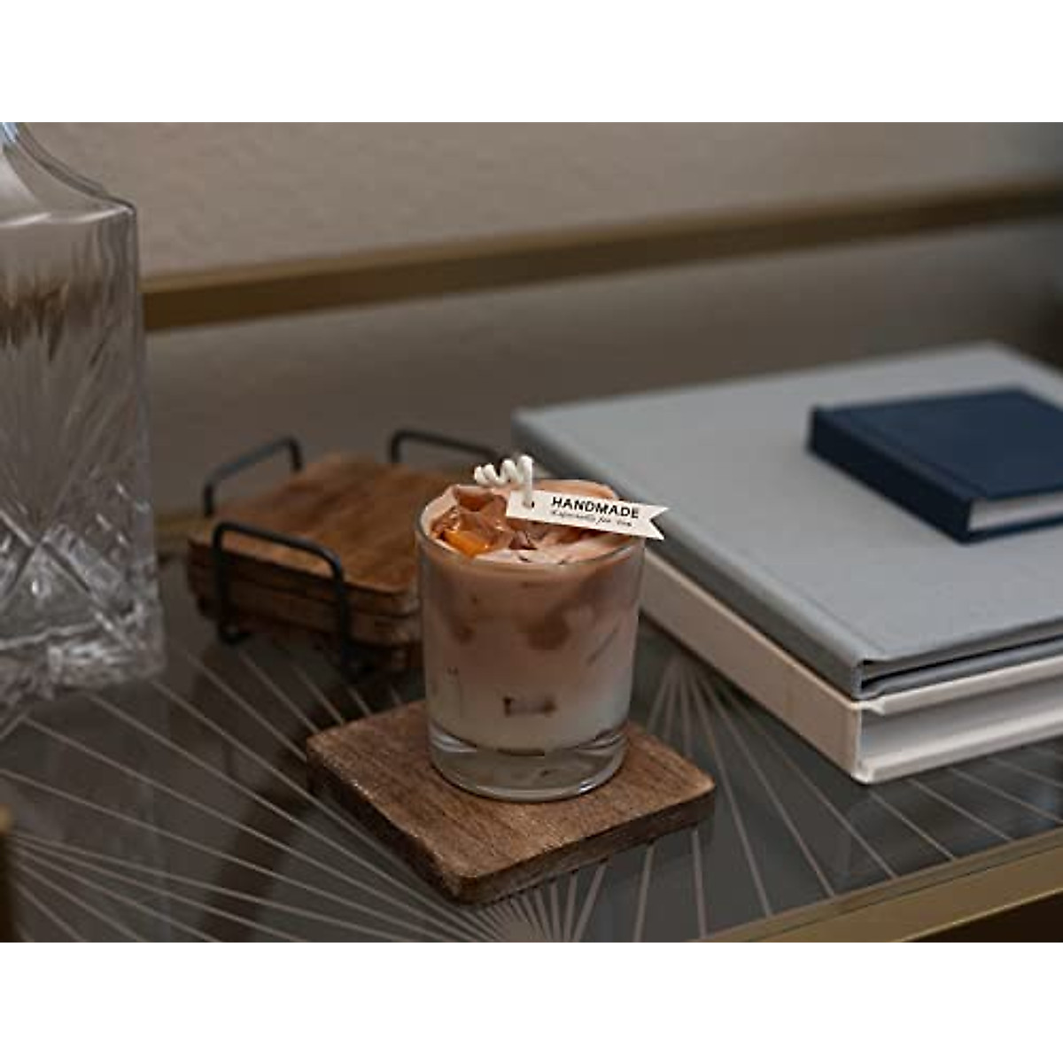 Ezra Design Iced Coffee Scented Candle – Natural and Organic Soy Wax Coffee Candle and Essential Oils – Decorative Iced Coffee Mug Candle for Aromatherapy, Meditation, Home Decor, Brown