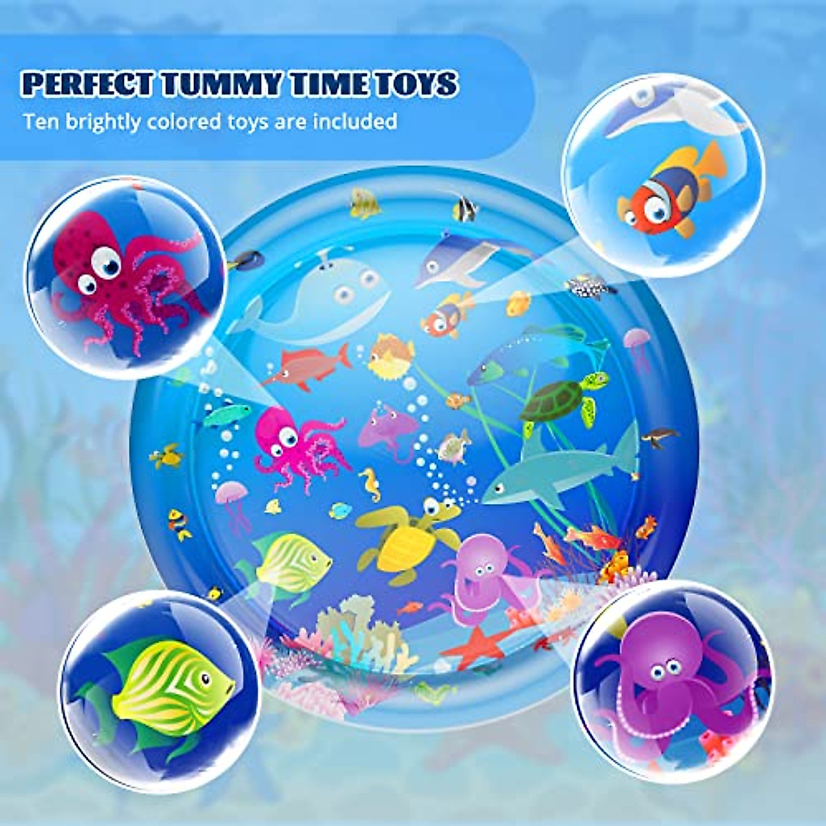 Faburo 40''X40'' Tummy Time Water Mat, XL Water Mat for Babies Inflatable Activity Center, Baby Water Mat for 3 6 9 12 Months Infants Baby Toys for Toddlers, Promote Baby's Growth