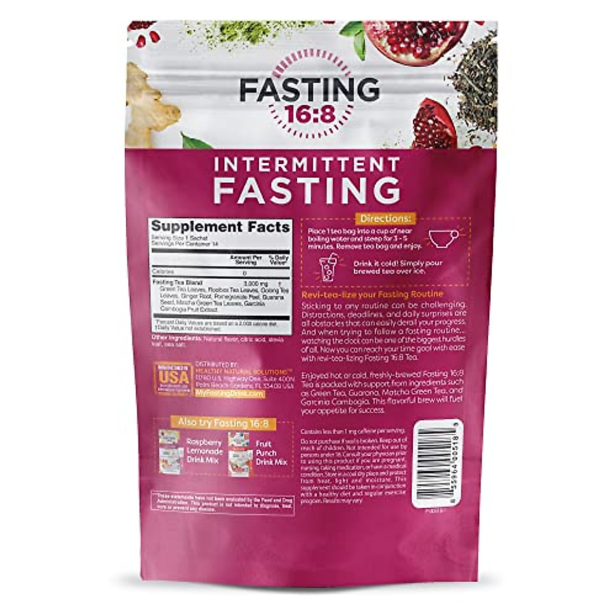 Fasting 16:8 Intermittent Fasting Individual Tea Bags - 0 Sugar - 0 Calories - Vegan - Gluten & Diary Free - 14 Count - Pantry Friendly, Brown