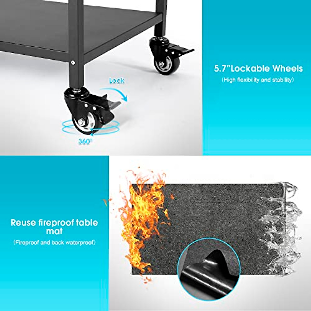 Outdoor Grill Table with Storage for Patio,Double-Shelf Movable Kitchen Cart Island Table on Wheels with Grill Mats,20" x 32" Multi-Functional Heavy Duty Kitchen BBQ Food Prep Table for Grill