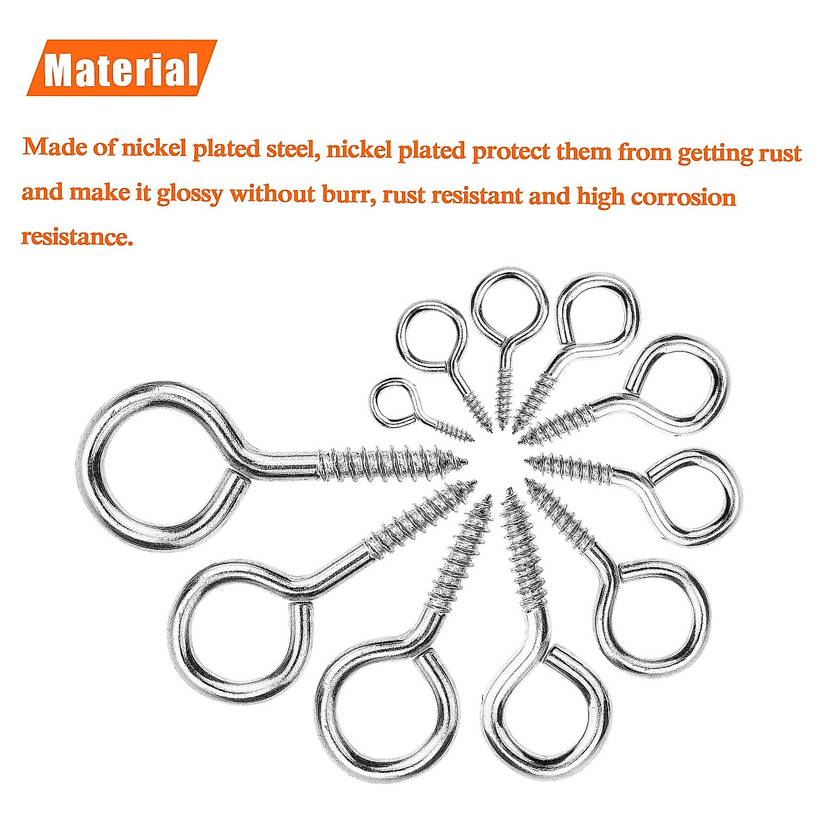 HELIFOUNER 200 Pieces 11 Sizes Nickel Plated Steel Screw Eyes Assortment Kit