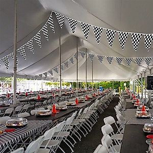 Checkered Flags Black and White 100’ FT Pennant Racing Banner | NASCAR Theme Party Decoration Plastic Flag | Race Car Parties Décor | Decorative Birthday BBQ Bar Hanging Accessories | 1 Banner