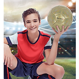 Barocity Classic Gold Size 4 Soccer Ball - Premium Outdoor and Indoor Soccer Ball with Reflective Iridescent Rainbow Hex Pattern, Perfect Boys and Girls Soccer Ball for Playtime, Practice and Training