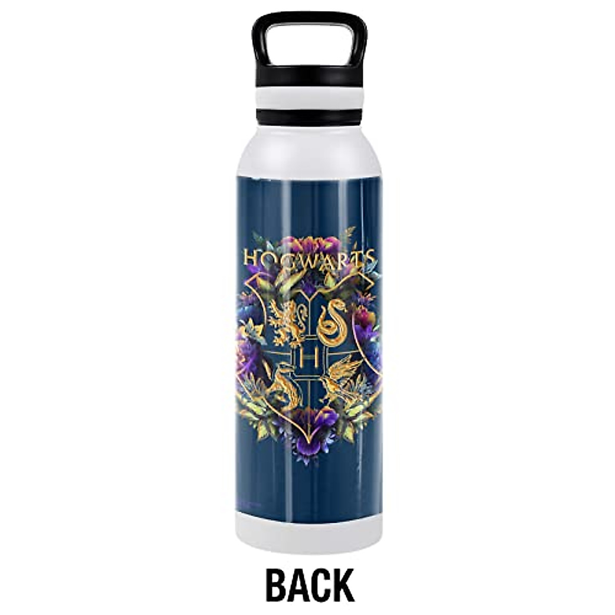 Harry Potter OFFICIAL Hogwarts Multi-Colored Floral Crest 24 oz Insulated Canteen Water Bottle, Leak Resistant, Vacuum Insulated Stainless Steel with Loop Cap, White
