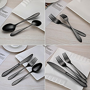 Titanium Black Plated Stainless Steel Flatware Set 20 Piece, Black Flatware Set, Black Silverware Set Service for 4 (Shiny Black)