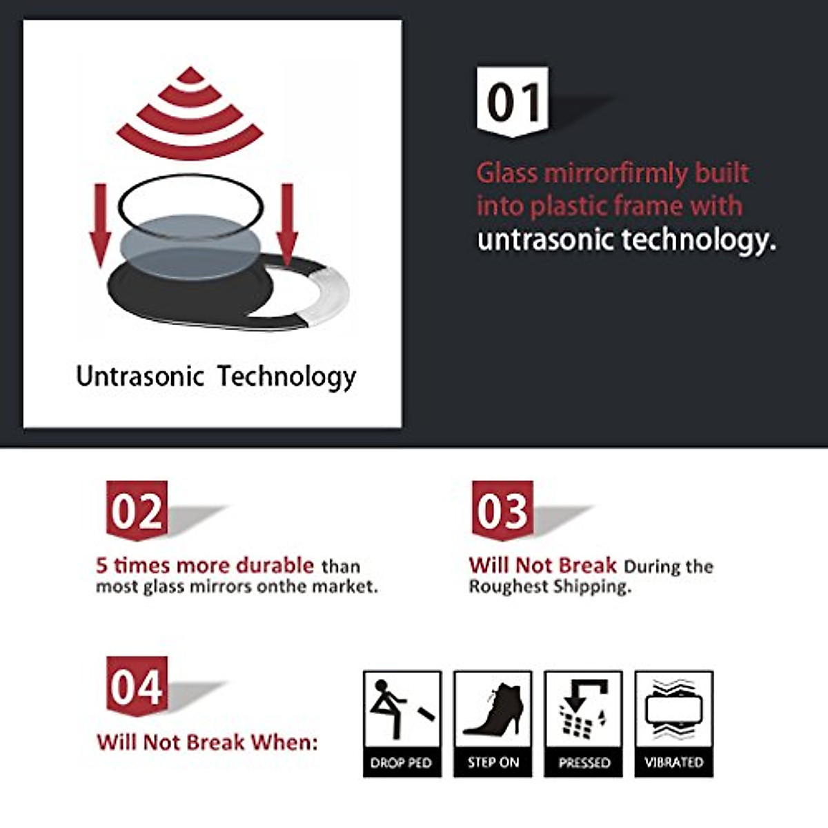 DEATTI Unbreakable Hand Mirror with Silicone Handle,Anti-Slip Handheld Mirror for Salon,Barber Shops,Travel,Makeup,Shaving,7.5" W x 11" L