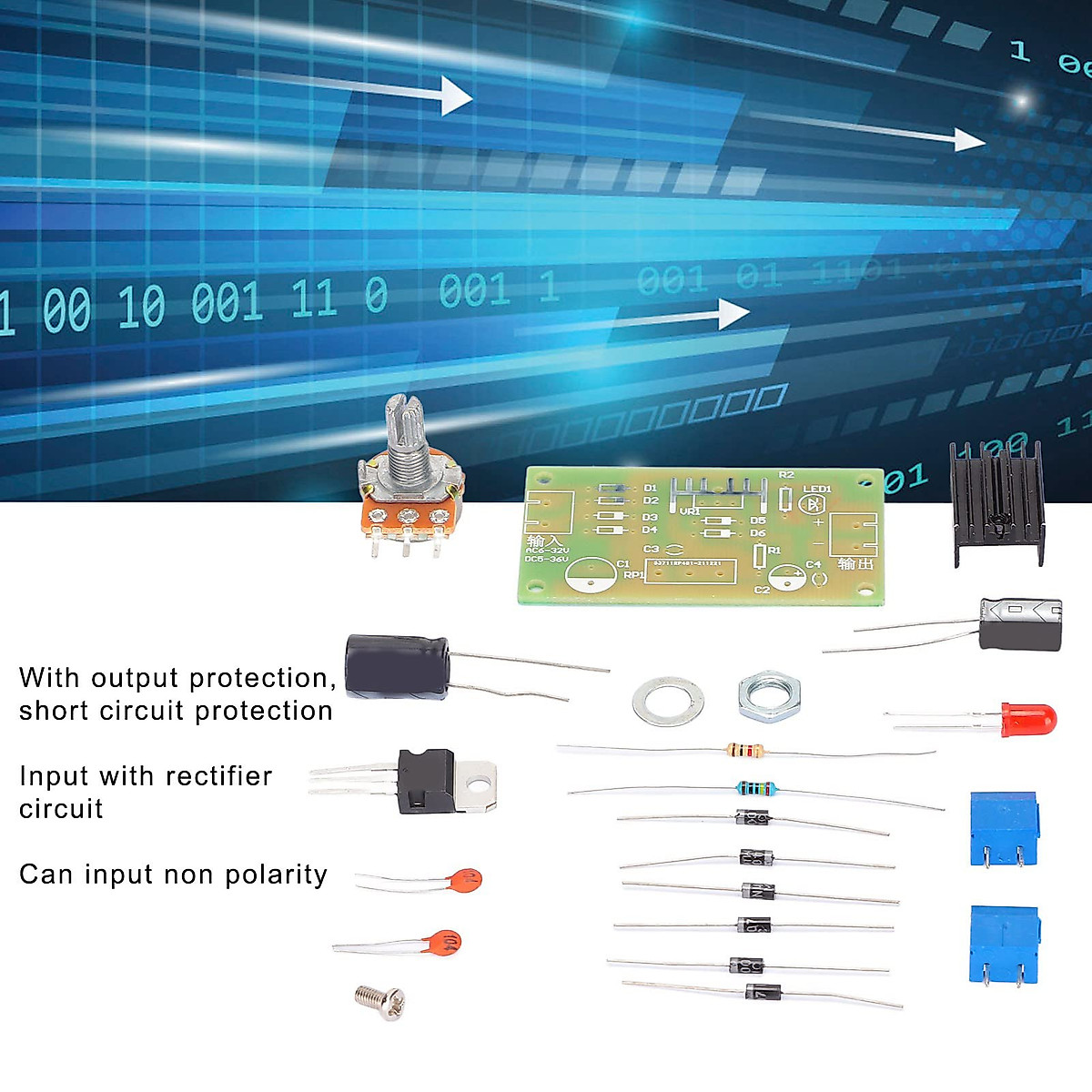 Walfront LM317 Adjustable Regulated Power Supply DIY Kit ABS Board AC/DC Input Output Rectifier Circuit Input Adjustable Voltage Set for School Education lab