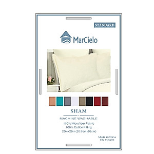 MarCielo 2-Piece Embroidered Pillow Shams, Queen Size Decorative Microfiber Pillow Covers Set, Standard Size Beige