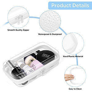3 Pack Zippered Hard Pouch, Clear Plastic Storage Box Containers Small Toiletry Bag, Clear Hard Shell Zipper Case for Small Items, Toys, Building Blocks, Puzzles, Cosmetics&Stationery, 3 Size (White)