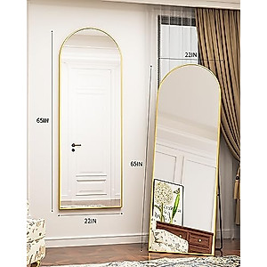 Antok Full Length Mirror, 65"x22" Floor Mirror Freestanding, Full Body Floor Standing Mirror with Stand for Bedroom, Hanging Mounted for Living Room Cloakroom, Gold