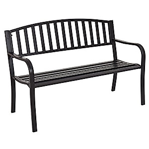 Giantex Outdoor Bench, 50” Patio Garden Bench with Steel Frame, Slat Design, 500 Lbs Weight Capacity, Patio Seating Bench for Porch, Backyard, Poolside, Outside Decor Furniture, Park Loveseat, Black
