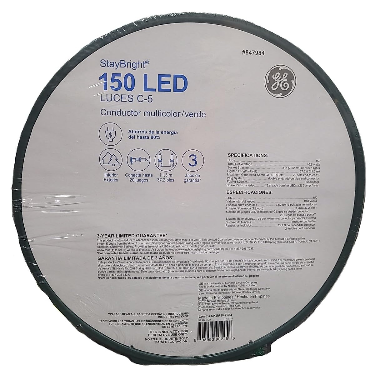 150 LED C-5 Lights Stay Bright Traditional Multicolor Lights Green Wire on Reel