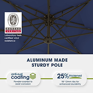 BLUU WUFF 10ft Patio Offset Umbrella Cantilever Umbrella Hanging Market Umbrella Outdoor Umbrellas with Crank & Cross Bases(Navy)