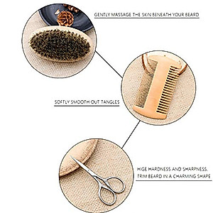 Hair Dough Beard Brush & Comb, Scissors Set for Men, Set Includes Soft Boar Bristle Brush, Bamboo Wide Tooth Comb, and Mustache Trimming Scissors, Straighten & Soften Your Beard