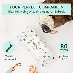 The New Zealand Natural Pet Food Co. WOOF Dog Wipes - Pet Wipes for Body, Eyes, Ears & Paws, with Manuka Honey, 26.5 oz - 80 Wipes