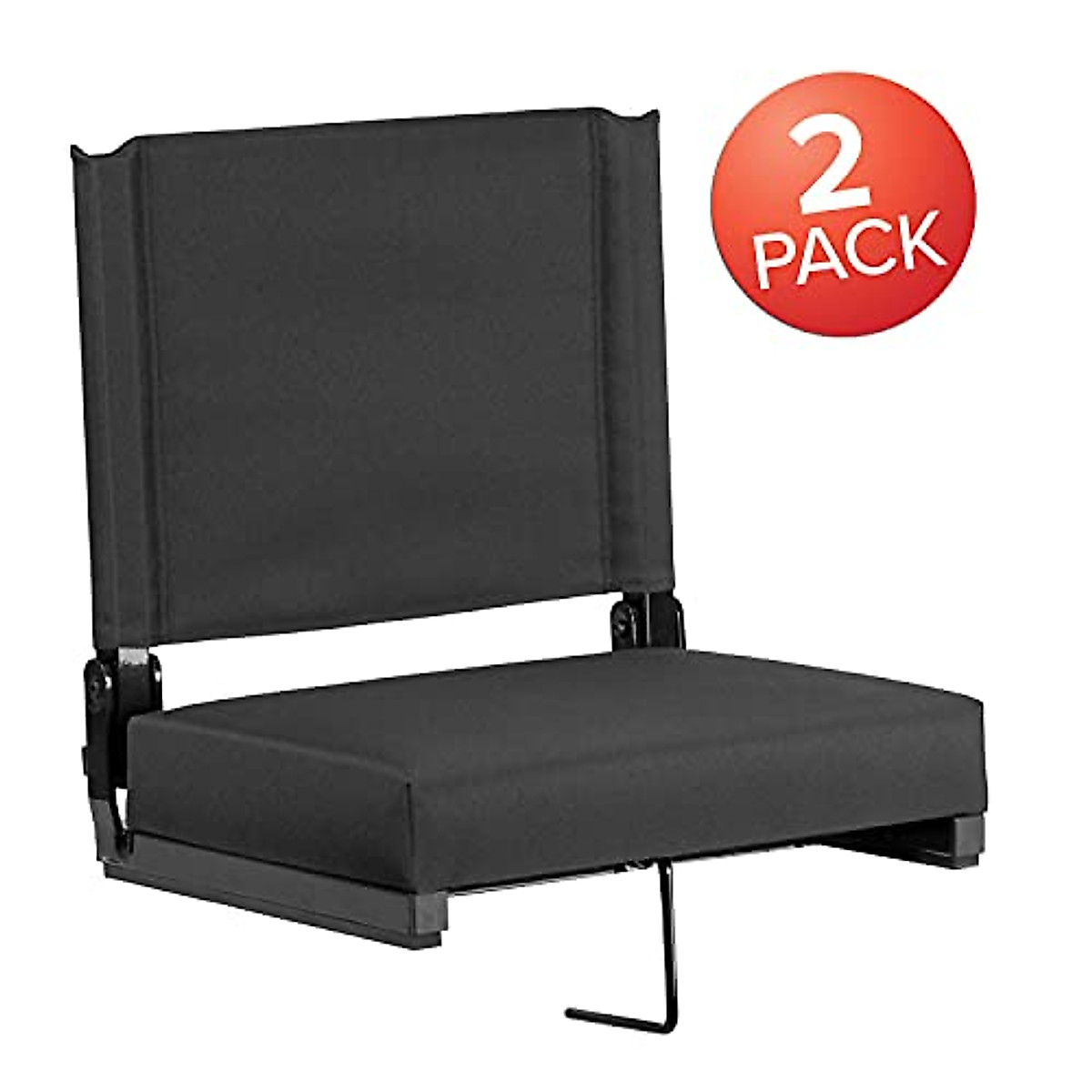 Flash Furniture Grandstand Comfort Seats by Flash - Black Stadium Chair - 2 Pack 500 lb. Rated Folding Chair - Carry Handle - Ultra-Padded Seat