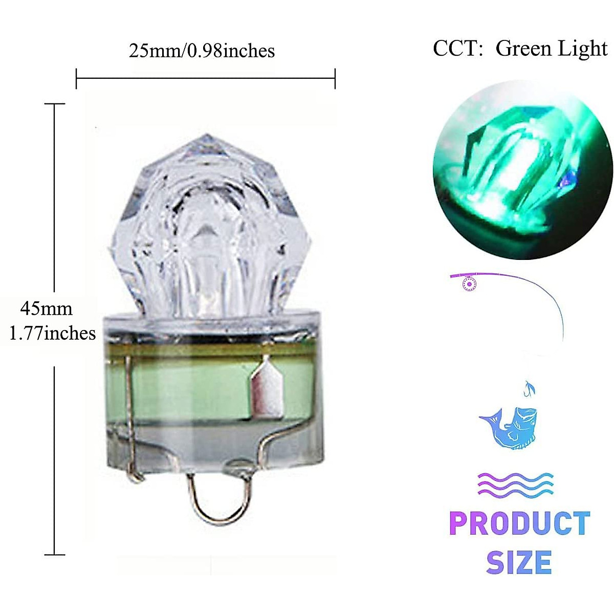 LED Fishing Light Underwater Deep Drop Lights Waterproof Diamond Tubular Underwater Fishing Lure Light Attractants for Tuna Swordfish, 10 Pack