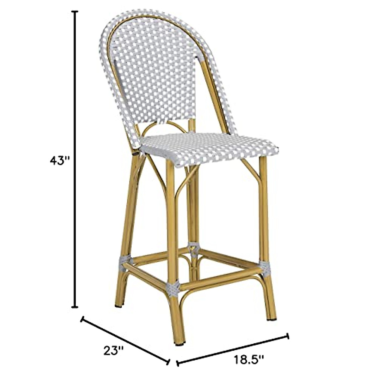 Safavieh PAT4019B Collection Gresley Grey and White Indoor/Outdoor Stacking French Bistro Counter Stool