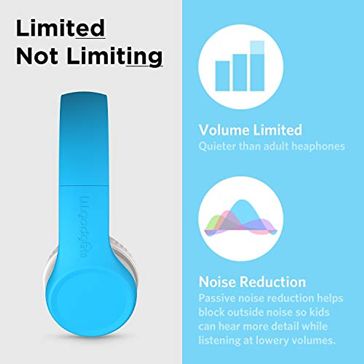 LilGadgets Connect+ Kids Headphones Wired with Microphone, Volume Limiting for Safe Listening, Adjustable Headband, Cushioned Earpads for Comfort, Toddler Headphones, Blue
