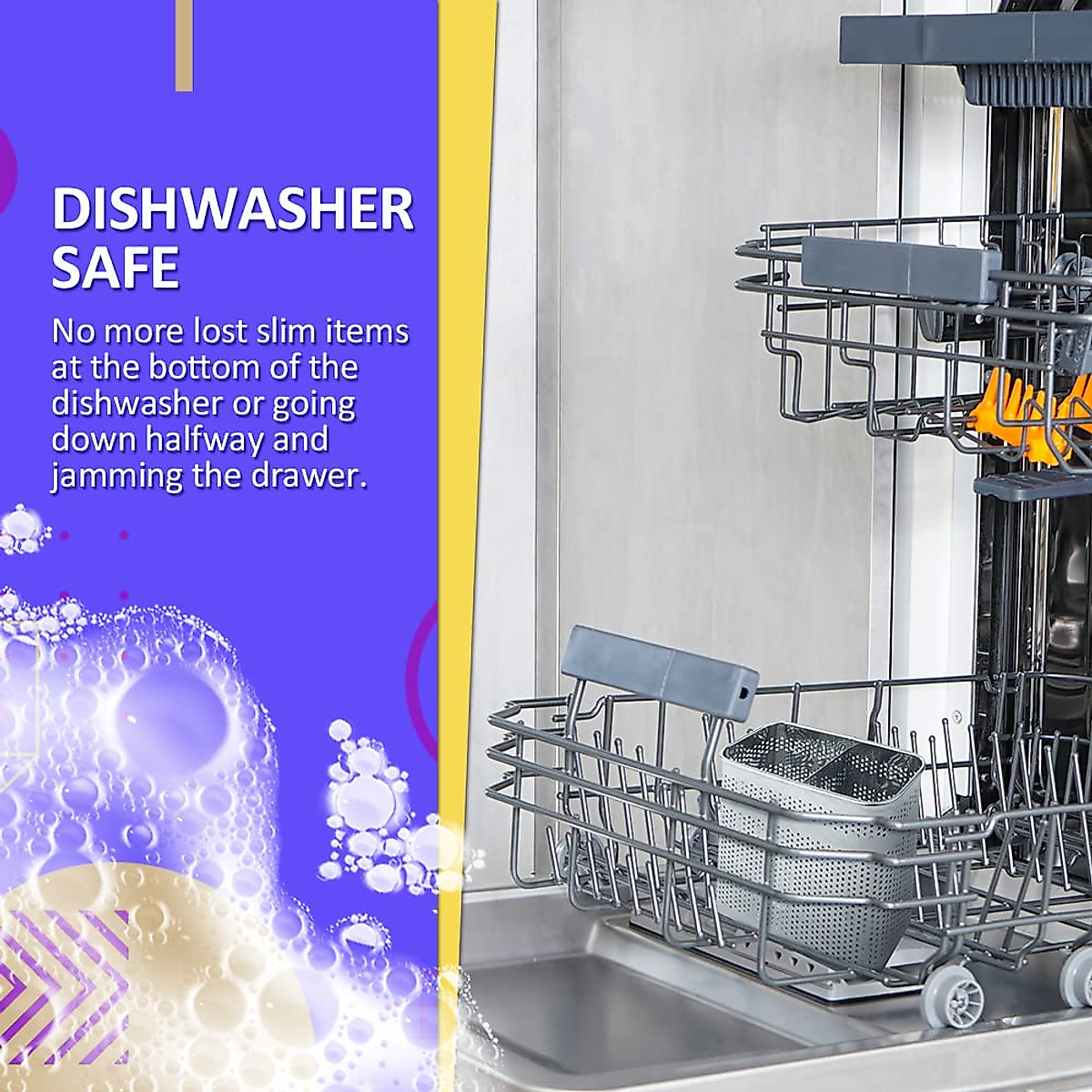 HOME&I Kitchen Utensil Holder-Thin Drying Rack Basket Organizer Utility Sturdy Stainless Steel 304 Flatware Silverware Cutlery Storage for Kitchen Dining (Medium-2 Compartments)