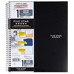 Five Star 06190 11" X 8-1/2" Graph Ruled 1 Subject Notebook Assorted Colors (Pack of 2)
