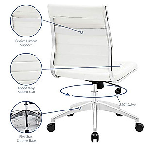 Modway Jive Ribbed Armless Mid Back Swivel Conference Chair In White