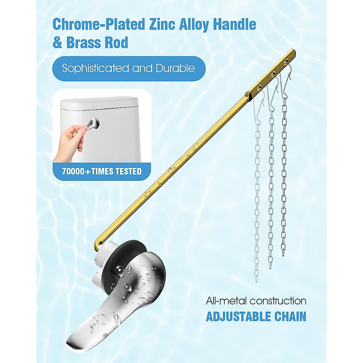 BUT TO Zinc Alloy Universal Toilet Handle Replacement Kit - Front Mount Toilet Tank Flush Handle with Stainless Steel Flapper Chain - Easy Install Toilet Handle Lever for Reliable Performance