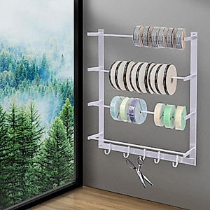 LINISHOP 1Pc Wire Spool Rack Wall Mount Thread Rack Sewing Tool Sewing Ribbon Thread Organizer Holder Sewing Spool Ribbons Roll Storage Sewing Tool w/4 Rods for Key Holder Aluminum Alloy Silver New