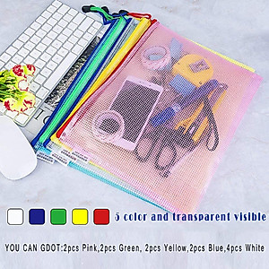 ZYHW Mesh Zipper Pouch, 16.9x12.4 in (5 Colors, 12 Packs), Plastic Zipper Bags, Waterproof Zipper Pouches for School Office Supplies, Puzzles, Board Games & Cross Stitch Projects