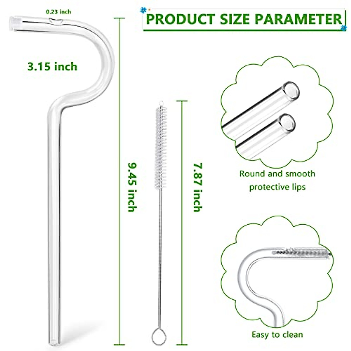 Anti Wrinkle Straw 2 Pcs, Reusable Glass Drinking Anti Wrinkle Straw, Curved No Wrinkle Straws Prevent Wrinkles Sideways Flute Straw, Engaging Lips Horizontally, Avoid Rubbing Off Lipstick, Set of 2