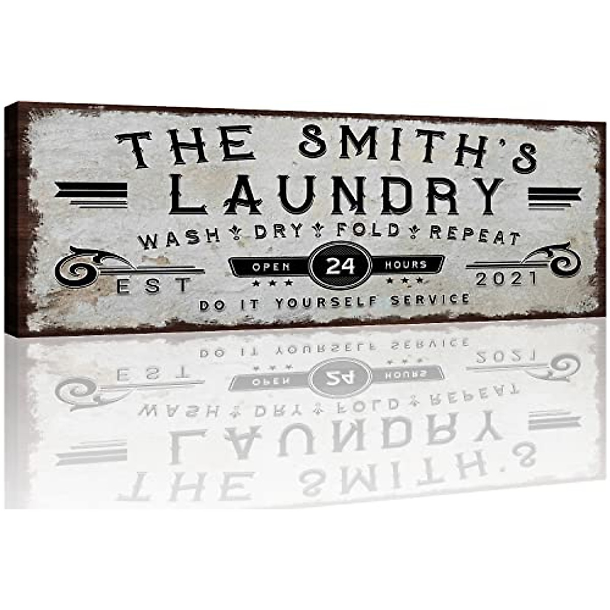 TAILORED CANVASES Personalized Laundry Sign - Large Canvas Wall Art Decor and Accessories for Laundry Room, Business and Farmhouse - Rustic Wall Decoration, Family Name Wash Dry Fold Repeat, 36"x12"