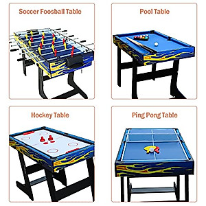 IFOYO 48 in / 4 ft Multi-Function 4 in 1 Steady Combo Game Table, Hockey Table, Soccer Foosball Table, Pool Table, Table Tennis Table, Yellow Flame