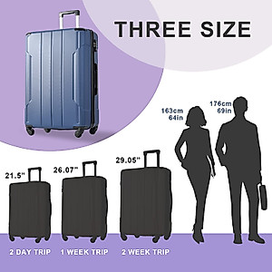 Merax Luggage Expandable Lightweight Spinner Suitcase with Corner Guards (Blue, 3-Piece Set (20/24/28)