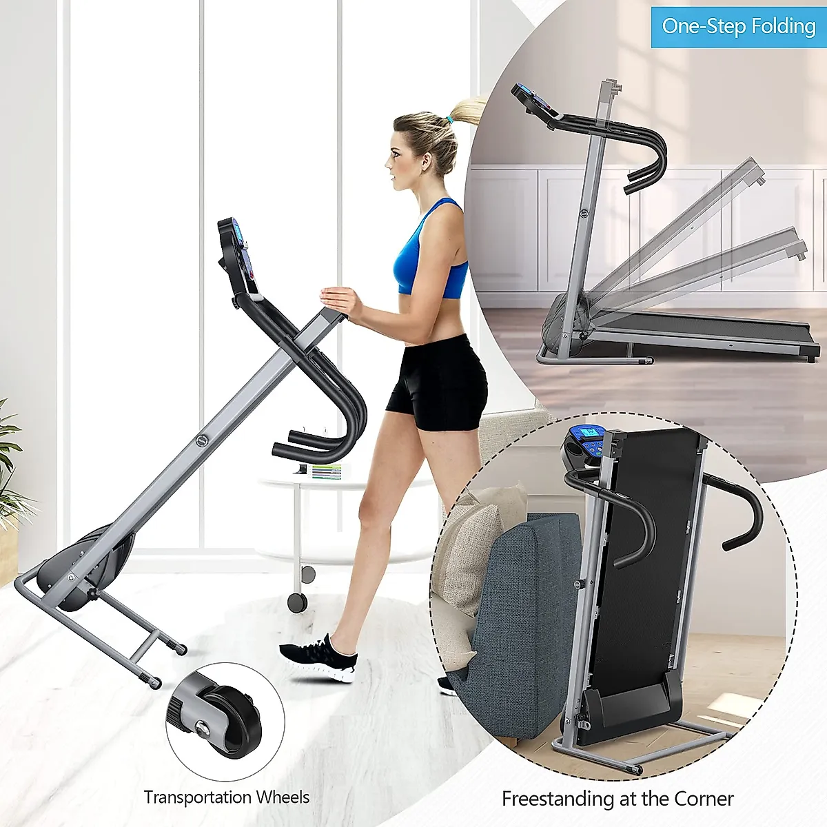 GYMAX Folding Treadmill, Electric Motorized Running Walking Machine with LCD Monitor, 12 Preset Program & Heart Rate Sensor, Compact Home Gym Cardio Training Workout Equipment