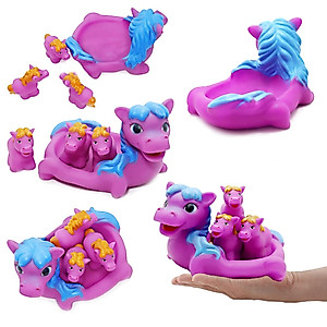 Kids Bath Toys Family Bath Set Horse,8 Pcs New Born Baby Floating Bathtub Toys Animal Rubber Squirting Water Games Pool Pleasure for Preschool Toddler,Unicorn Interactive Bathroom Shower Girls Gift