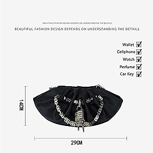 Women's Chain Evening Bag with Cloud Cluth Shoulder Bag, Oxford Cute Dumpling-Shaped Purses and Handbags Black (Black)