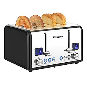 Toaster 4 Slice,1.5"Extra Wide Slot Stainless Toaster with Bagel Defrost Cancel Function, Dual Screen, Removal Crumb Tray (Black)