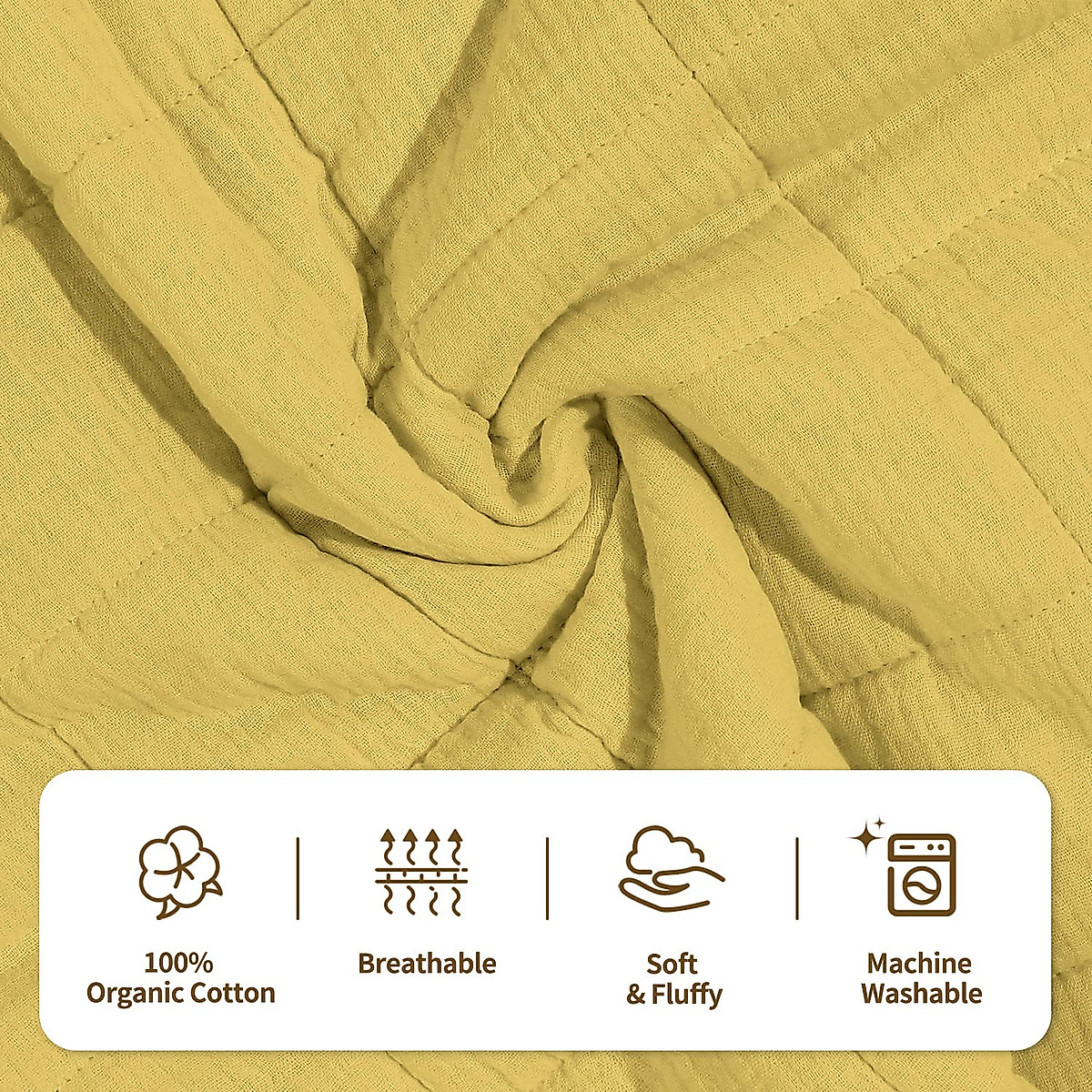 TWINOR Baby Muslin Quilt Blanket，Warm and Lightweight Crib Quilt Neutral Comforter for Newborn and Toddler Boys Girls (Light Yellow)