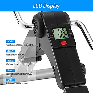 Folding Pedal Exerciser, Under Desk Bike Pedal Exerciser for Arm/Leg Workout, Portable Exercise Peddler with Electronic LCD Display (Black)