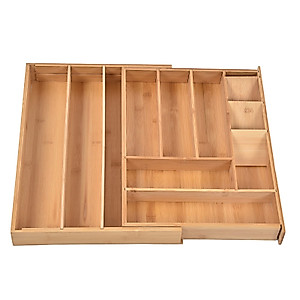 Garosa Bamboo Kitchen Drawer Organizer Expandable Drawer Organizer Adjustable Cutlery Tray Wooden Utensil Holder Multi Function Drawer Storage 9 Compartments for Silverware Knives