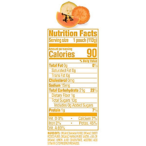 Happy Family Happy Baby Organic Clearly Crafted Stage 2 Baby Food Bananas, Sweet Potatoes & Papayas, 4 Pouch (Pack of 16), Banana Sweet Potato Yellow Papaya, 64 Oz