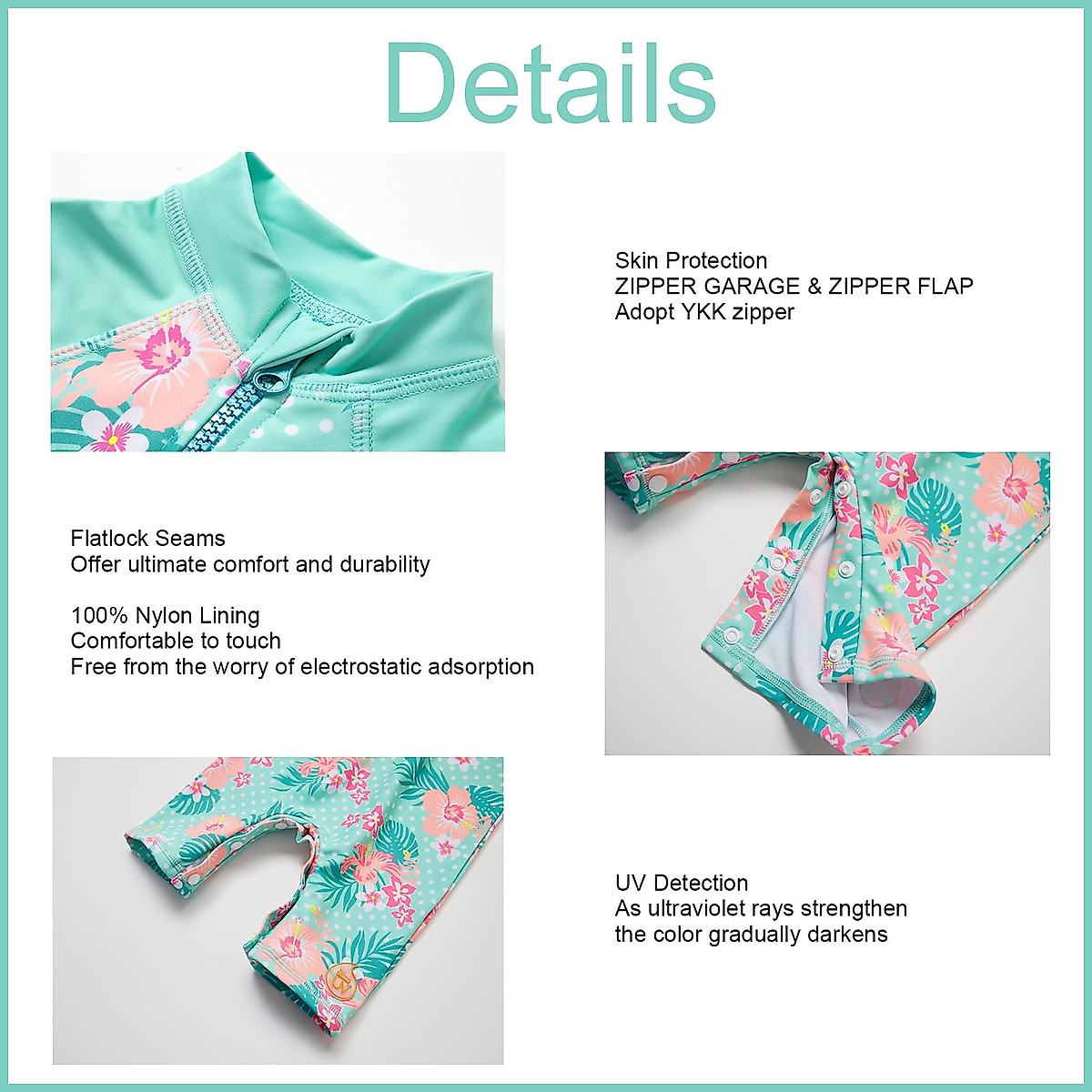 BONVERANO Baby Toddler Girls One Piece Swimsuit UPF 50+ Sun Protection Long Sleeve Zipper (Green, 3-6 Months)