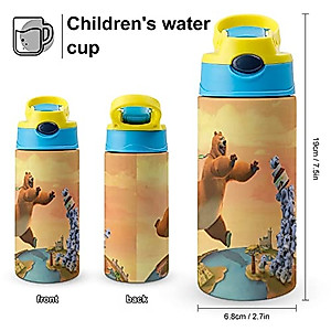 YSFyinee Grizzy The Lemmings Jungle Water Bottle Vacuum Insulated Stainless Steel Cup With Straw Thermoses