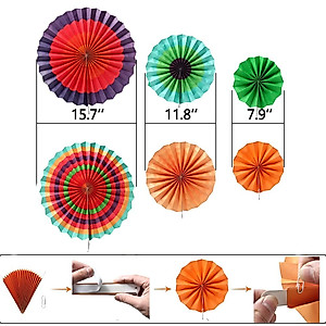 Fiesta Party Decorations with Paper Fans, Mexican Fiesta Cinco De Mayo Streamer Picado Banner Backdrop for Fiesta Taco Party Wedding Bridal Baby Shower Birthday Party Supplies