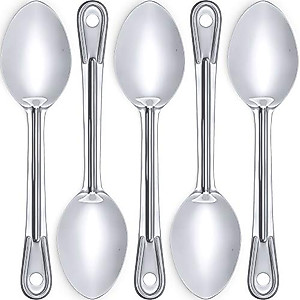 Super Strong, Ergonomic 11 in Serving Spoon 5 Pk. Big, Solid Stainless Steel Spoons for Cooking, Baking and Basting. Best Kitchen Flatware for Buffet and Banquet Service in Restaurants and Homes