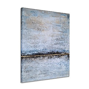 SYGALLERIER Large Abstract Canvas Wall Art with Gold Foil - Modern Coastal Oil Paintings - Contemporary Beach Pictures for Living Room Bedroom Bathroom Decor