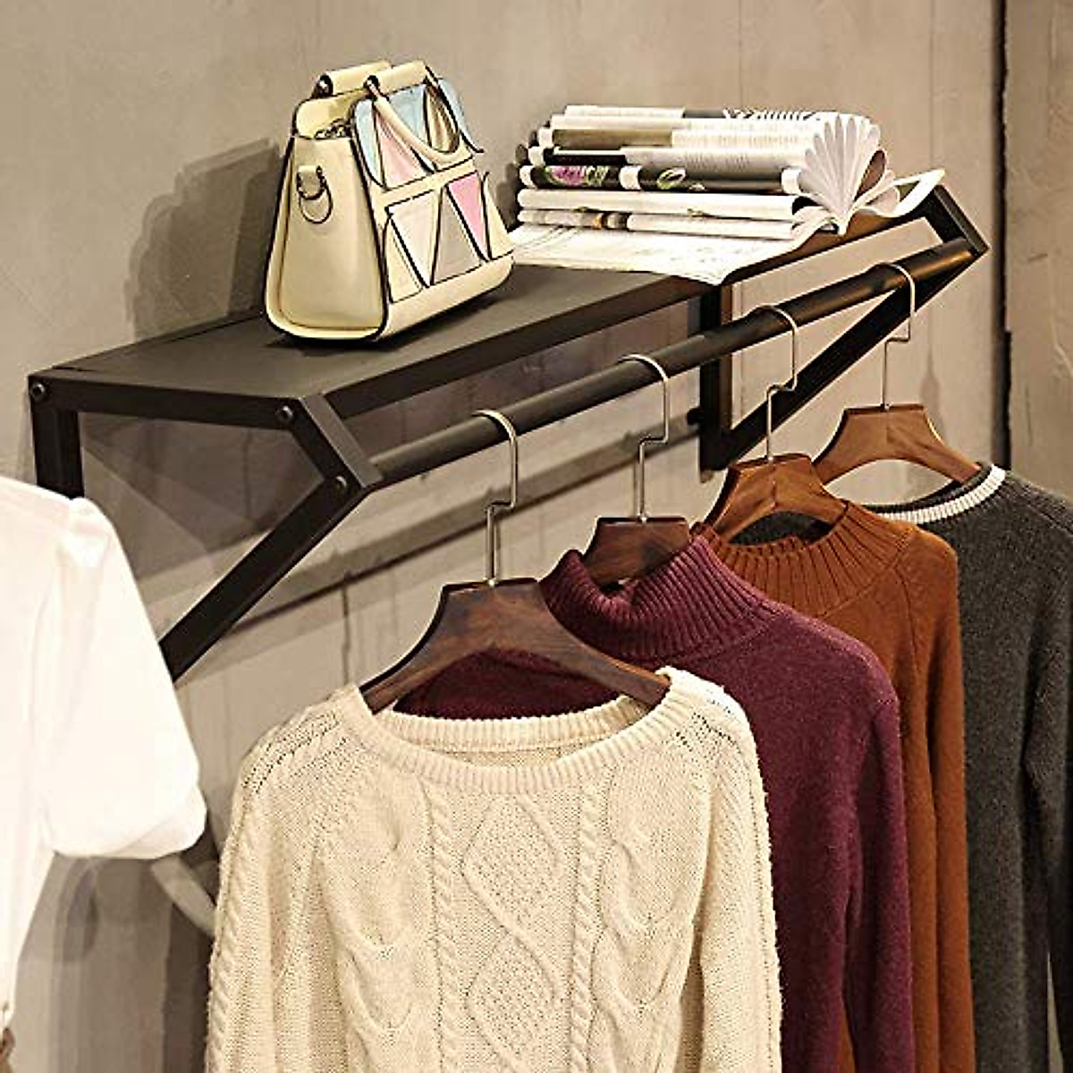Metal Wall-mounted Floating Shelves, Industrial Pipe Commercial Clothing Display Rack Combination Shelves, Heavy Retail Store Clothing Racks,Clothes Rails for Laundry and Clothing Stores