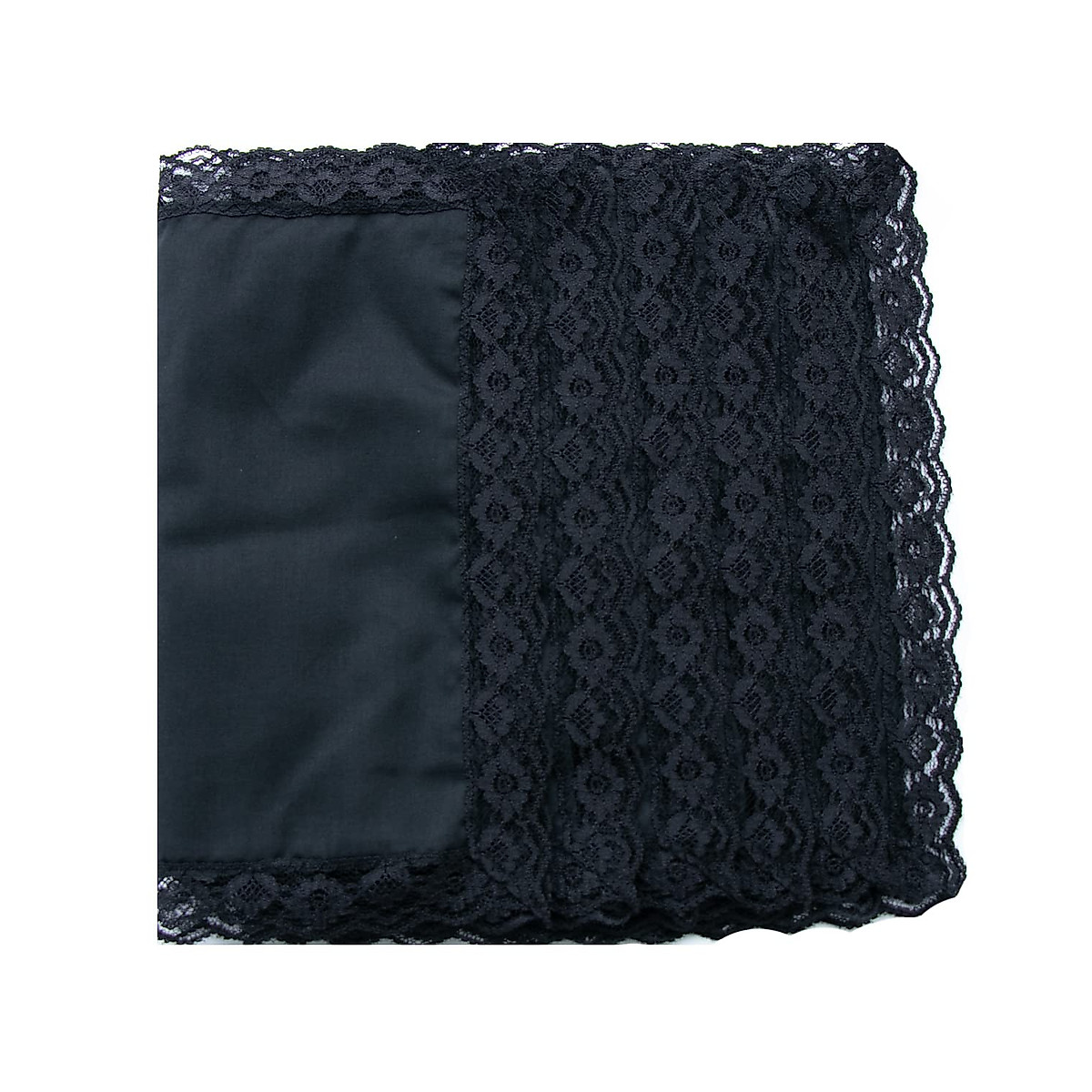 COCOUSM Ladies Handkerchiefs with Lace Pure Cotton Womens Hankies Black 3PCS