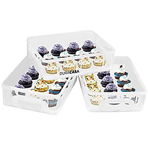 DuraCasa Cupcake Carrier, Cupcake Holder - Premium Upgraded Model - Store up to 36 Cupcakes or 3 Large Cakes - Stacking Cupcake Storage Container - Cookie, Muffin or Cake Carrier (White, Three Tier)